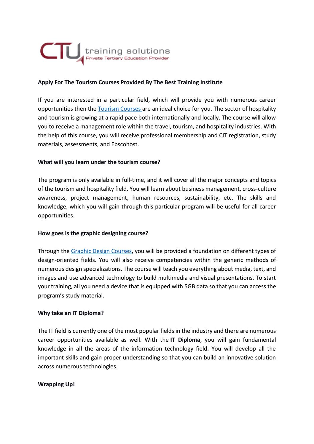 tourism courses by CTU Training Solutions - Issuu