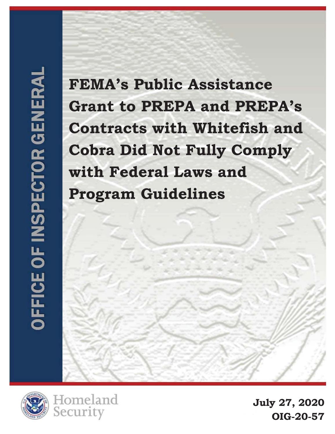 FEMA's Public Asistance Grant to PREPA and PREPA's Contracts with ...