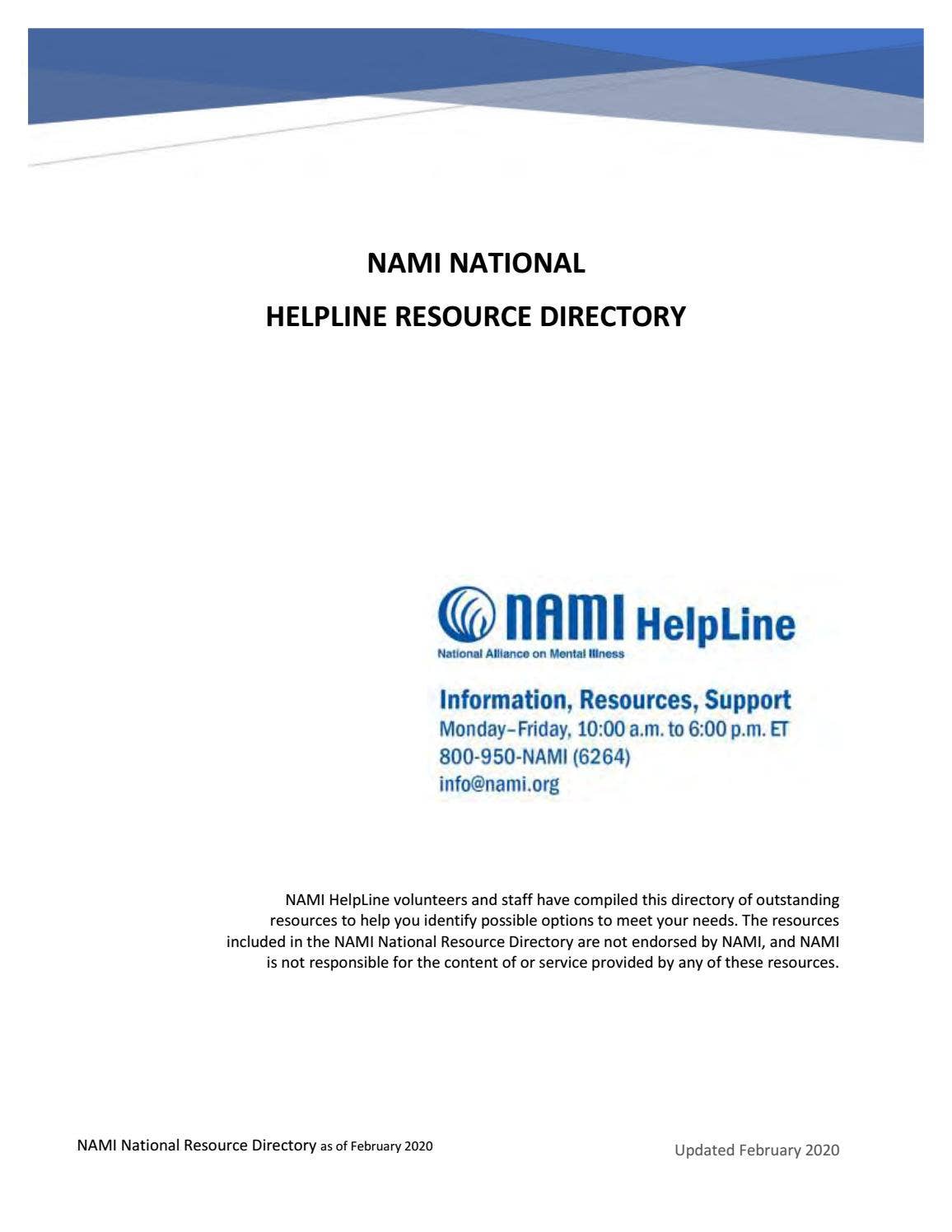 NAMI National HelpLine Resource Directory by NAMI Mississippi - Issuu