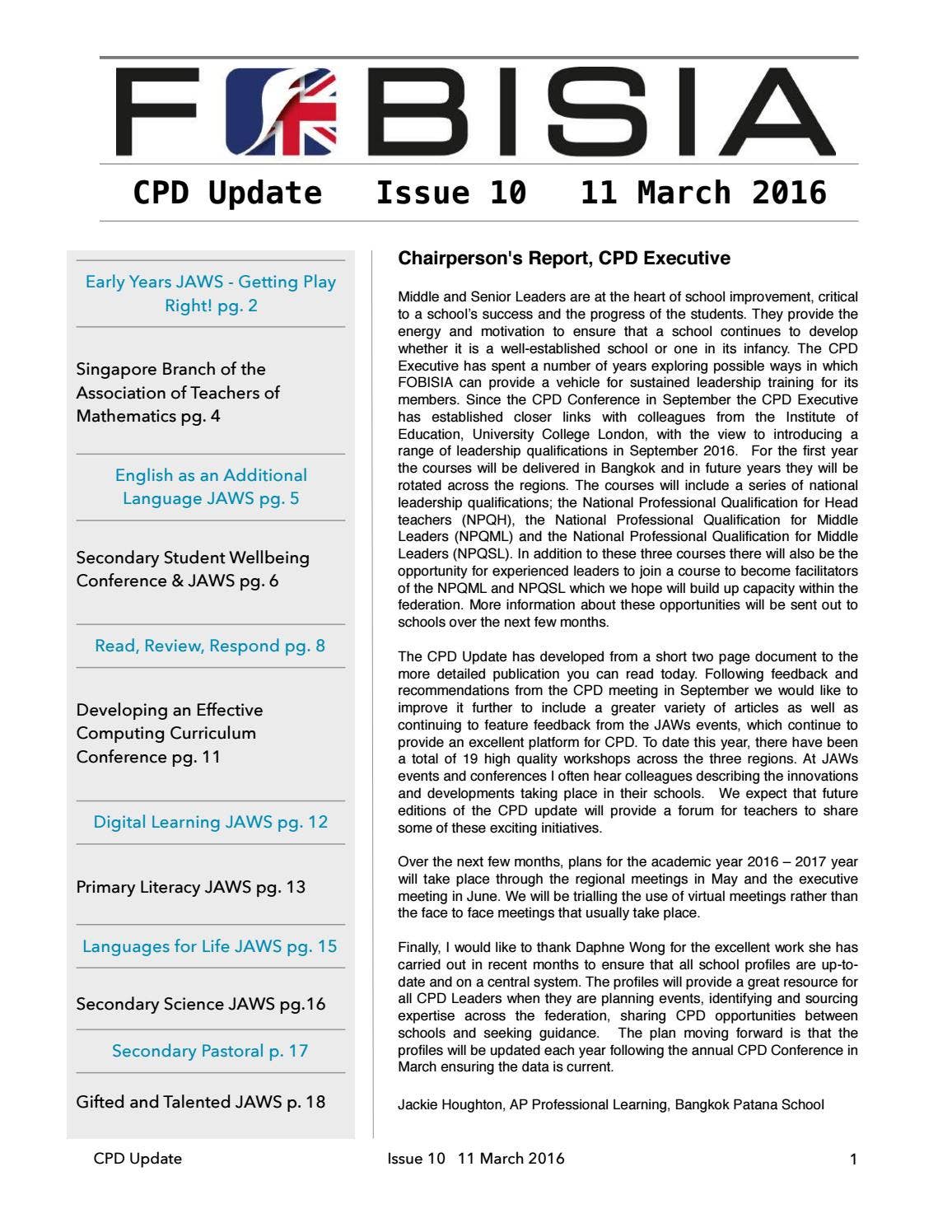 CPD Update Issue 10 March 2016 by FOBISIA - Issuu