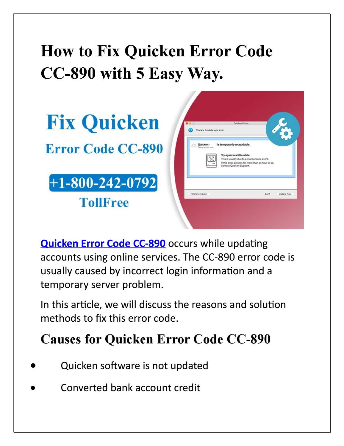 How to Fix Quicken Error Code CC-890 with 5 Easy Way by ...