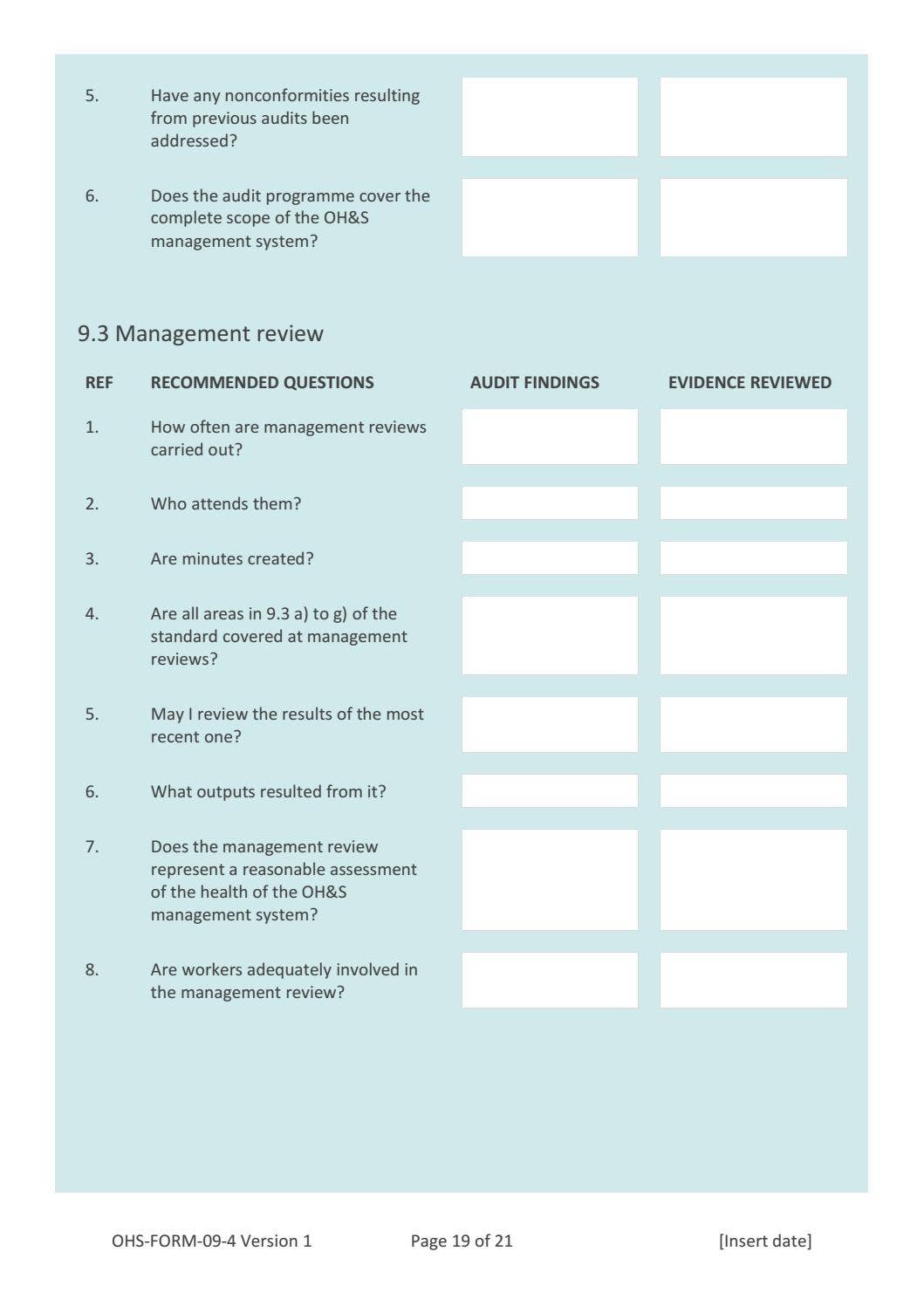 OHS-FORM-09-4 Internal Audit Checklist by CertiKit Limited - Issuu