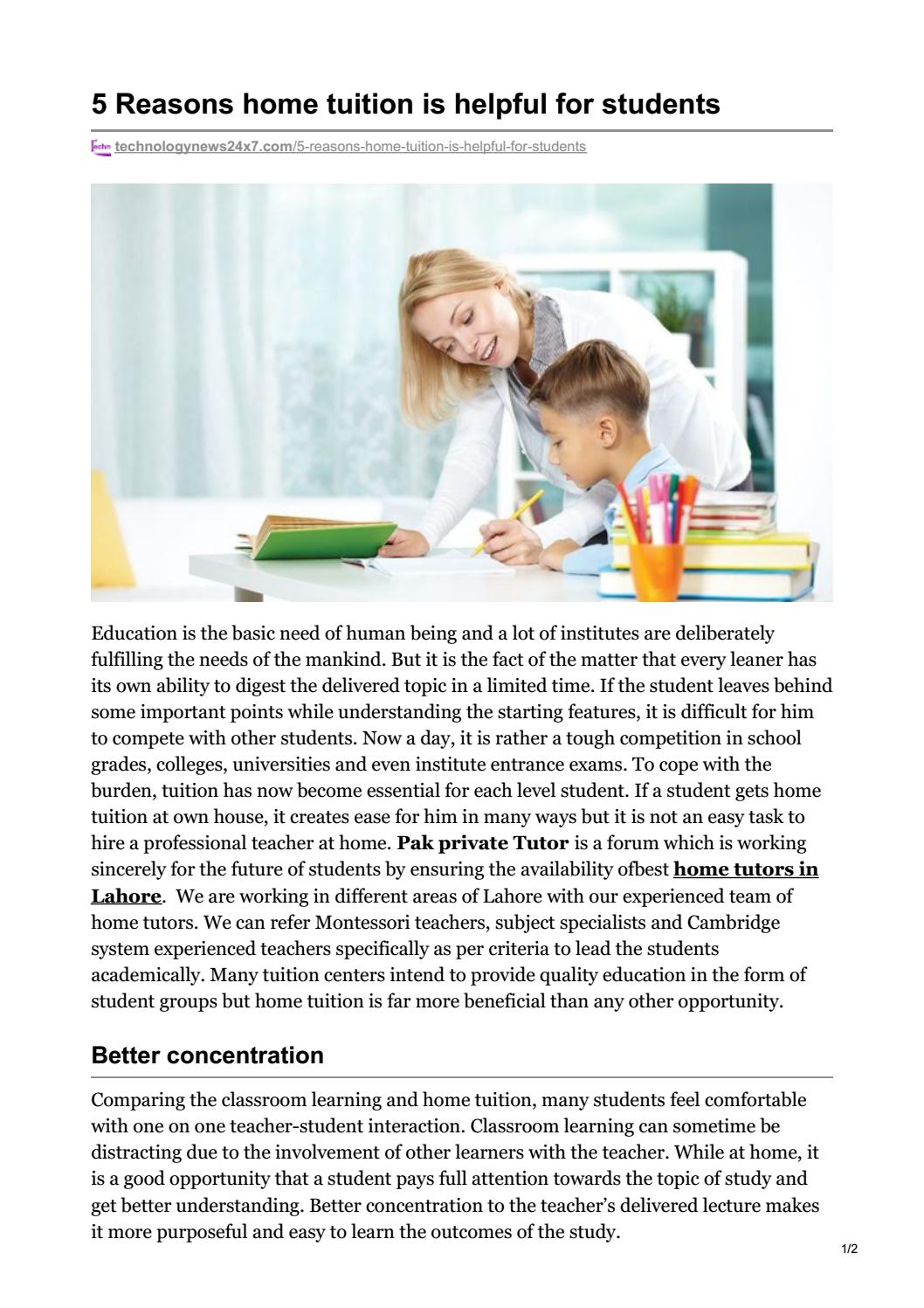 5 Reasons home tuition is helpful for students by pakprivatetutor - Issuu