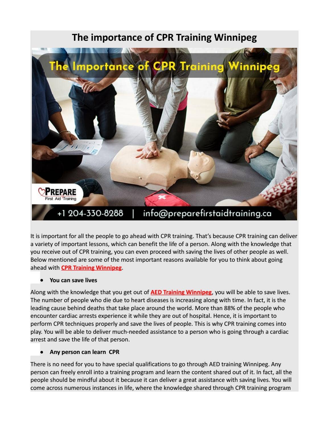 The importance of CPR Training Winnipeg by Prepare First Aid Training ...