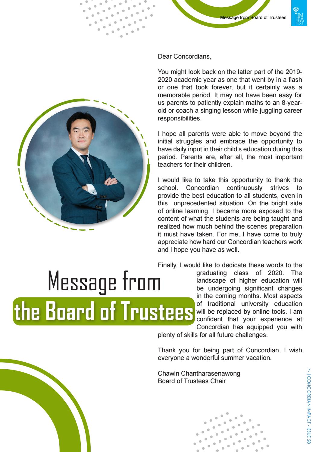 Message from Board of Trustees by Concordian International School - Issuu