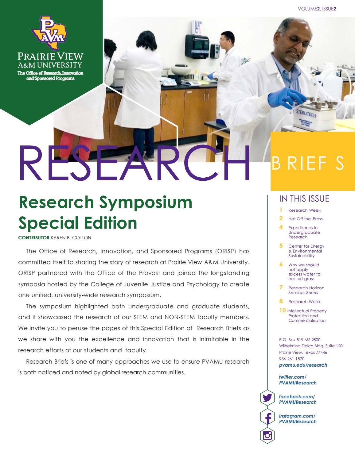 Research Briefs Newsletter- Volumbe 2, Issue 2 by PVAMU Research ...