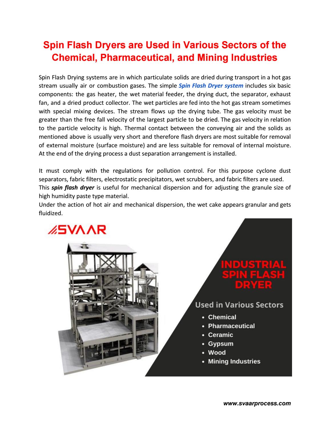 Spin Flash Dryers are Used in Various Sectors of the Chemical ...