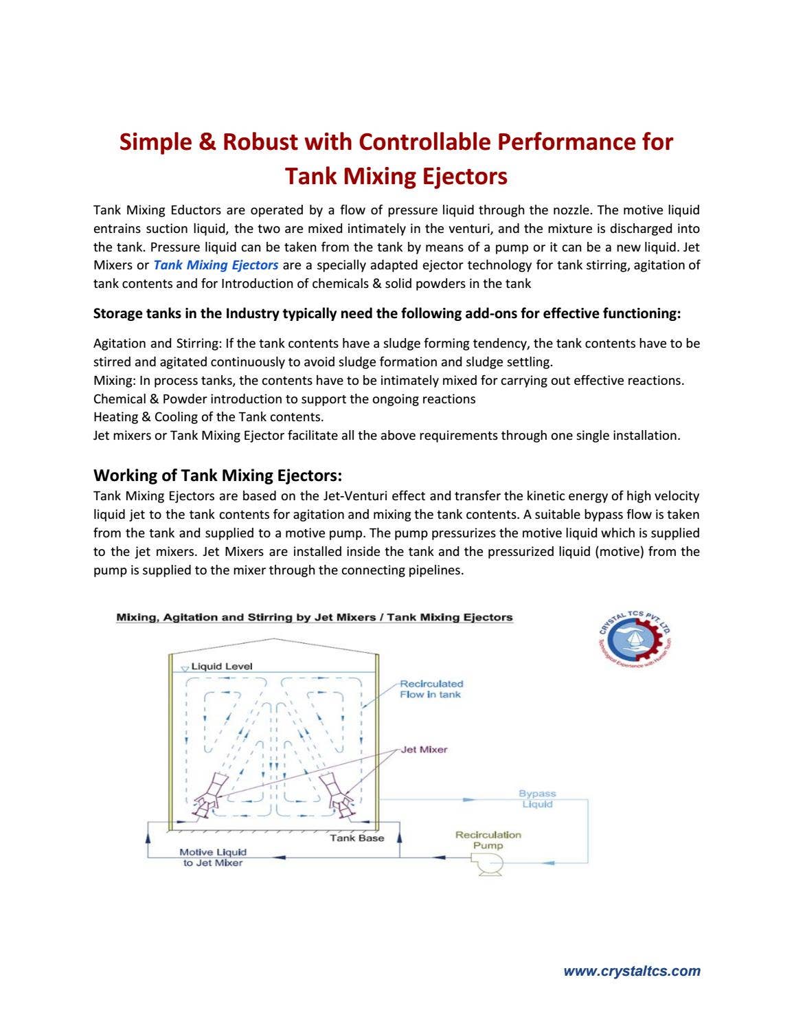 Simple & Robust with Controllable Performance for Tank Mixing Ejectors ...