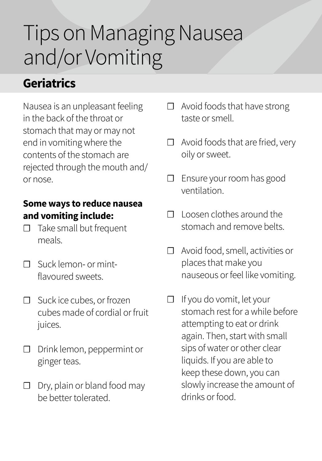 Tips on Managing Nausea and/or Vomiting by Yishun Health - Issuu