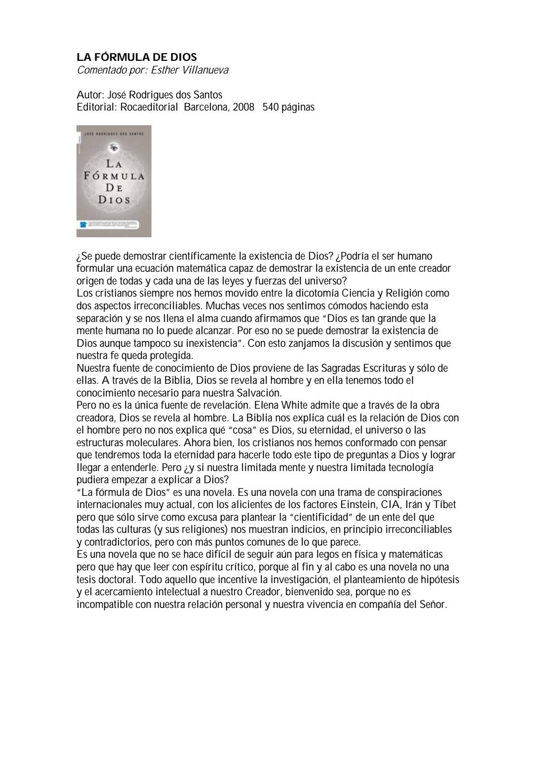 LA FÓRMULA DE DIOS - José Rodrigues dos Santos by aula7 activa - Issuu