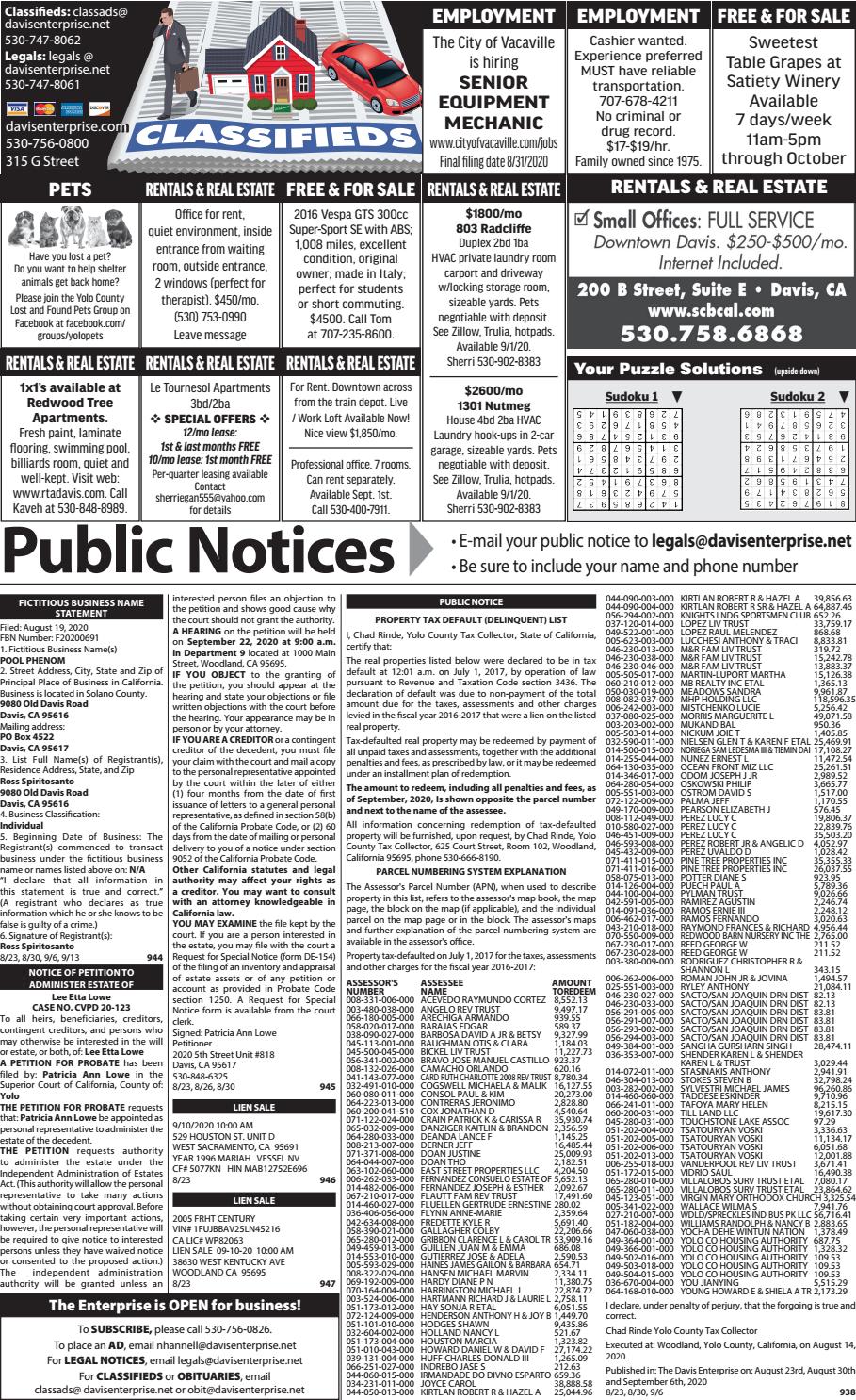 Enterprise classifieds Sunday, August 23, 2020 by mcnaughtonmedia - Issuu