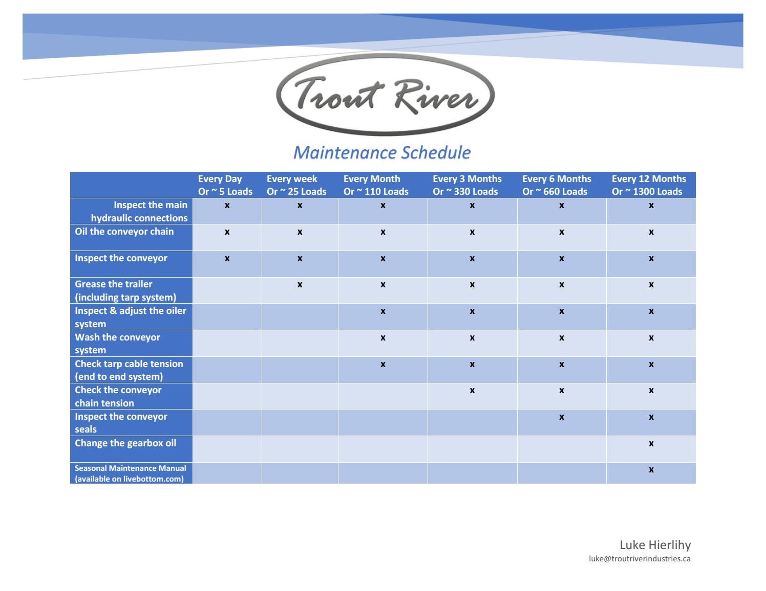 Trout River Maintenance Schedule by Trout River Live Bottom Trailers ...