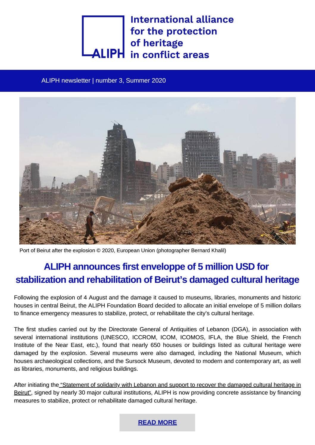 Newsletter - Issue 3 - Summer 2020 | ALIPH announces first enveloppe of ...