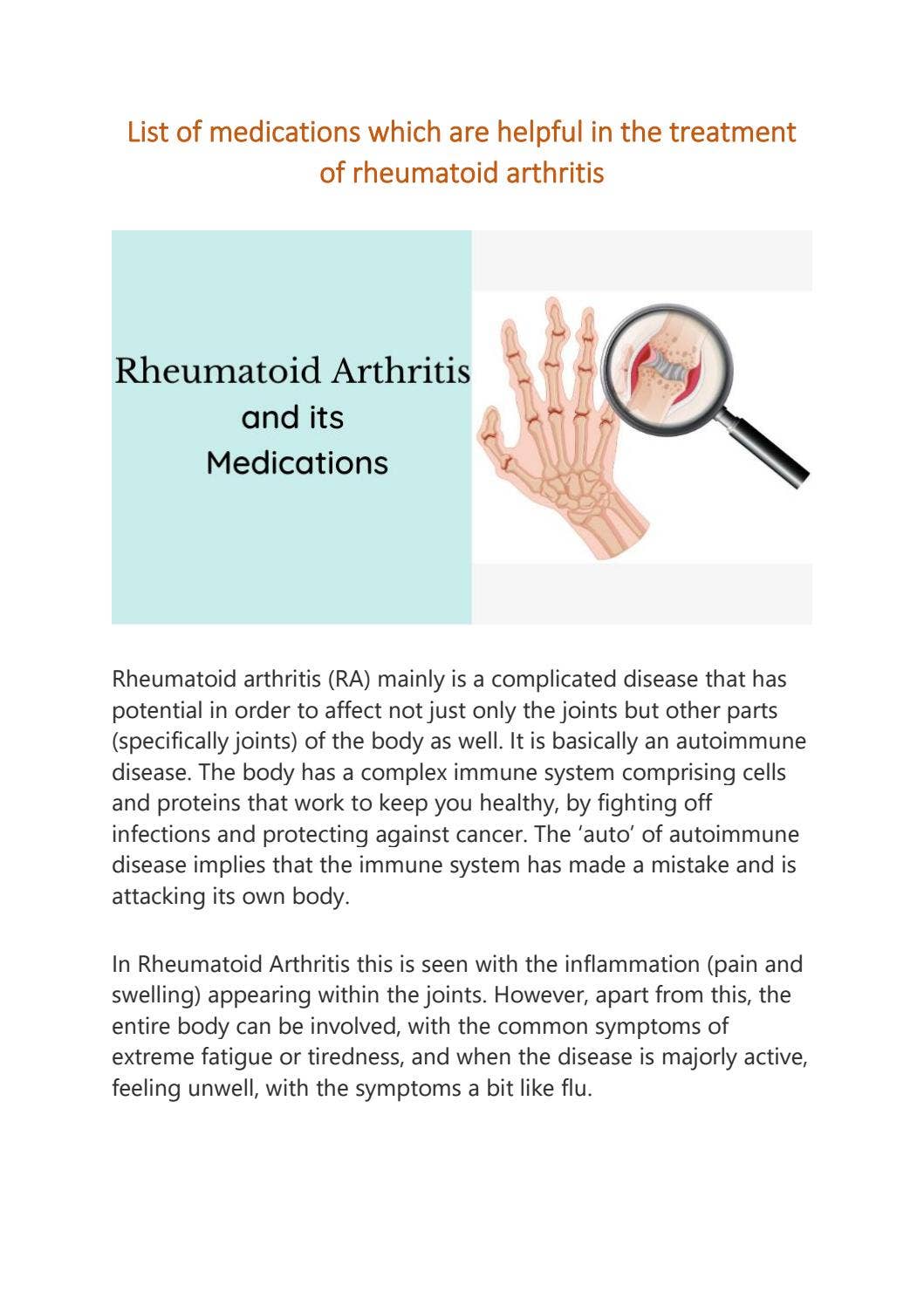 List of medications which are helpful in the treatment of rheumatoid ...