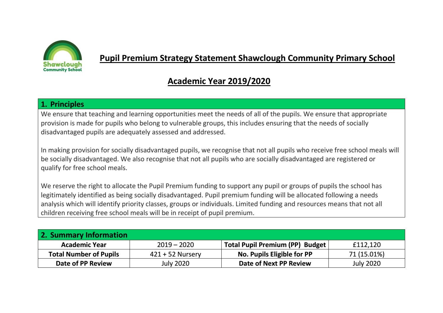 Pupil Premium Strategy Statement Shawclough Community Primary School Academic Year 2019/2020 by ...