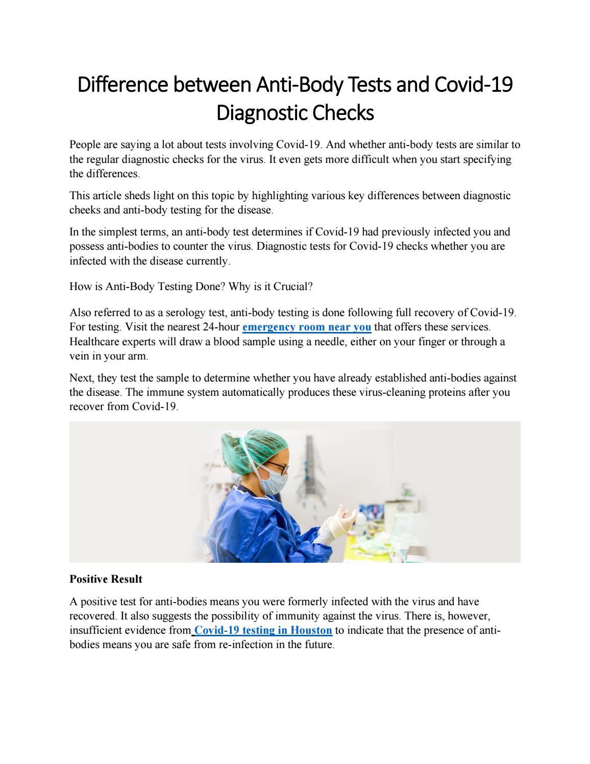 Difference between Anti-Body Tests and Covid-19 Diagnostic Checks ...
