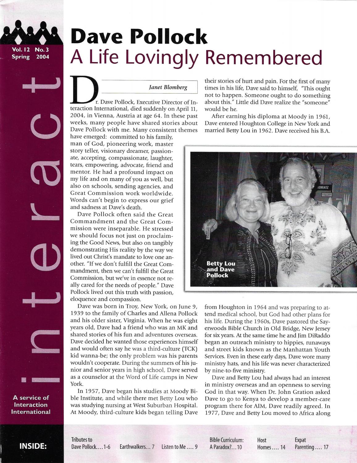 Interact (Archives) - Dave Pollock: A Life Lovingly Remembered - Spring ...