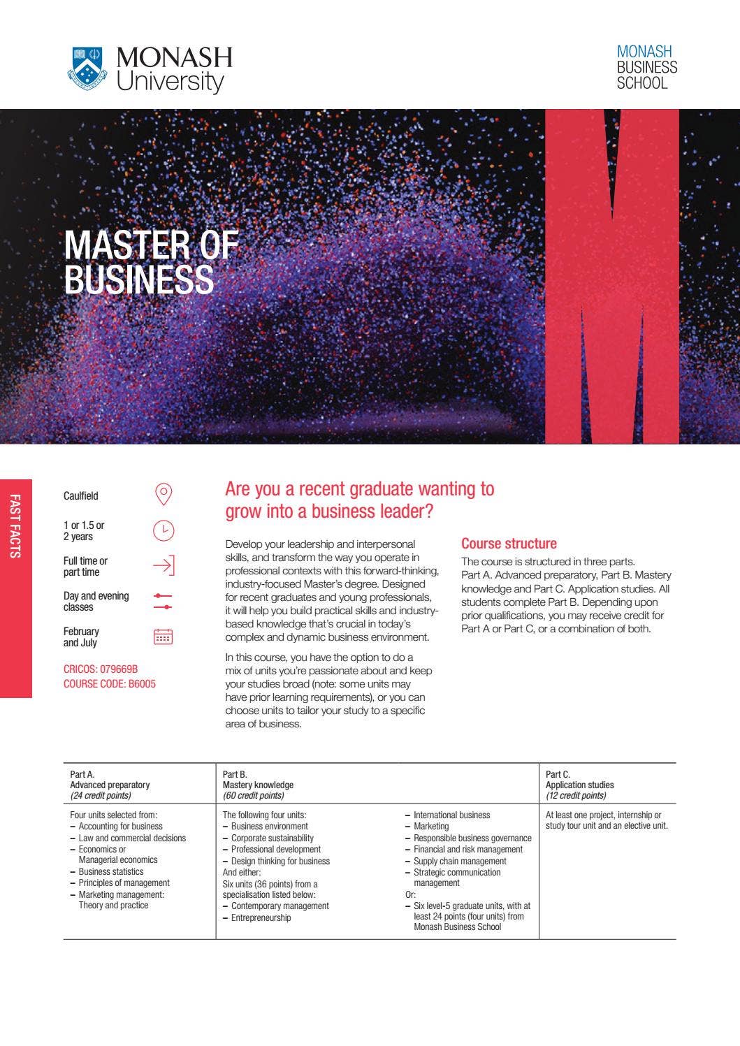 Master of Business - Fact sheet by Monash Business School - Monash ...