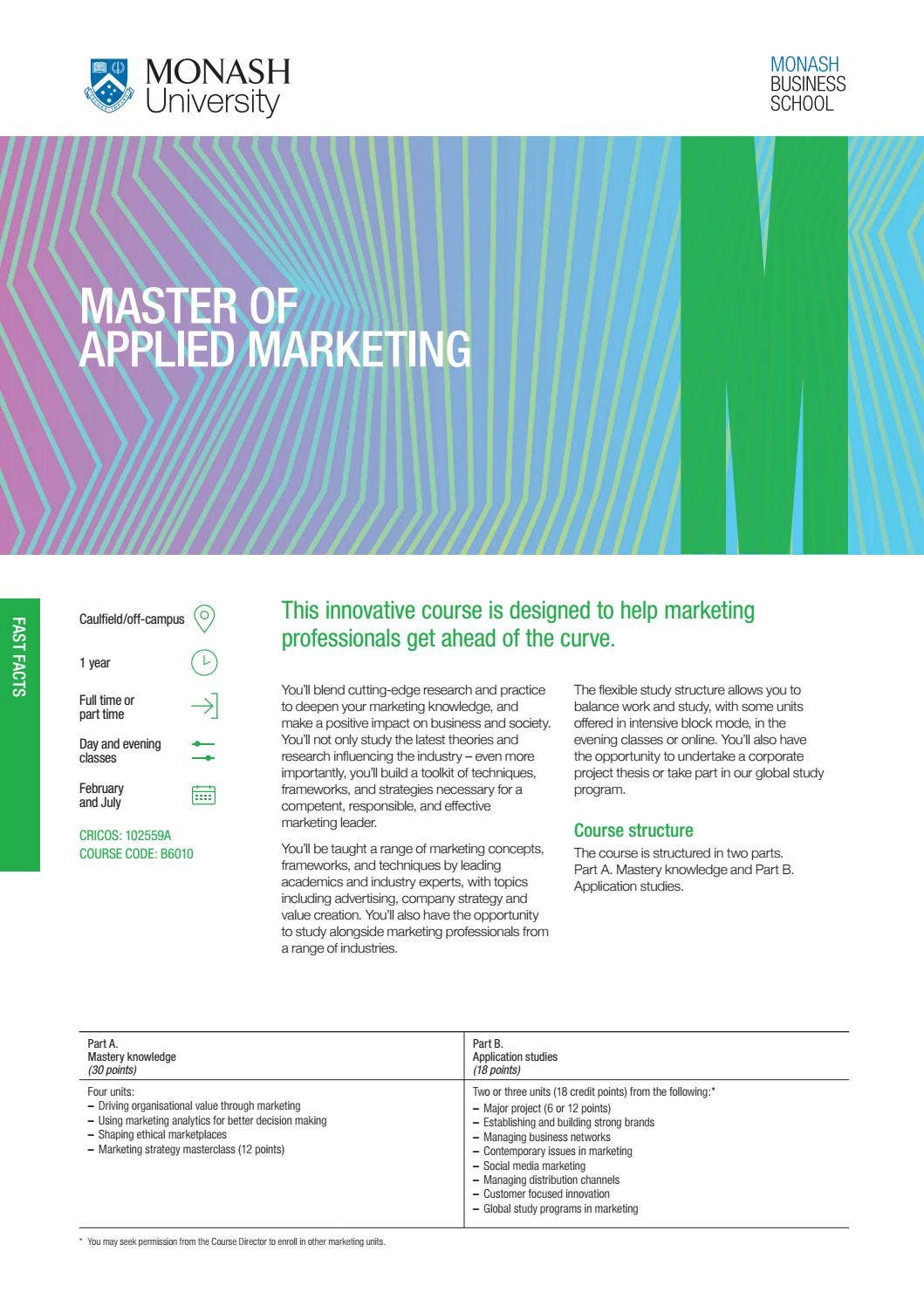 Master of Marketing - Fact sheet by Monash Business School - Monash ...