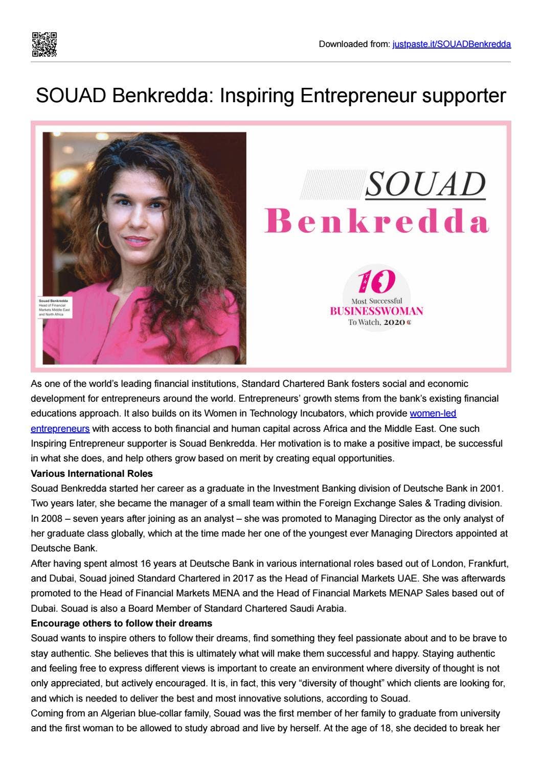 SOUAD Benkredda: Inspiring Entrepreneur supporter by ciolookmagazine - Issuu
