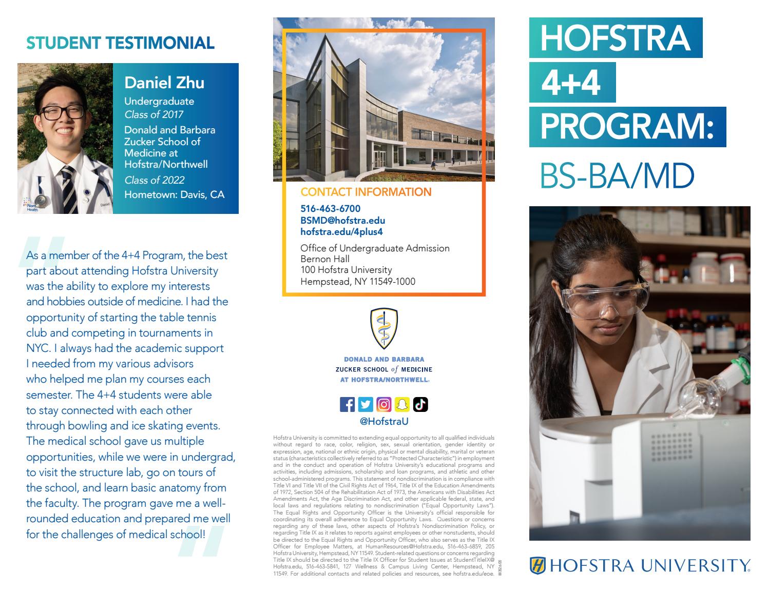Admission Brochure: Hofstra 4+4 Program: BS-BA/MD by Hofstra University ...