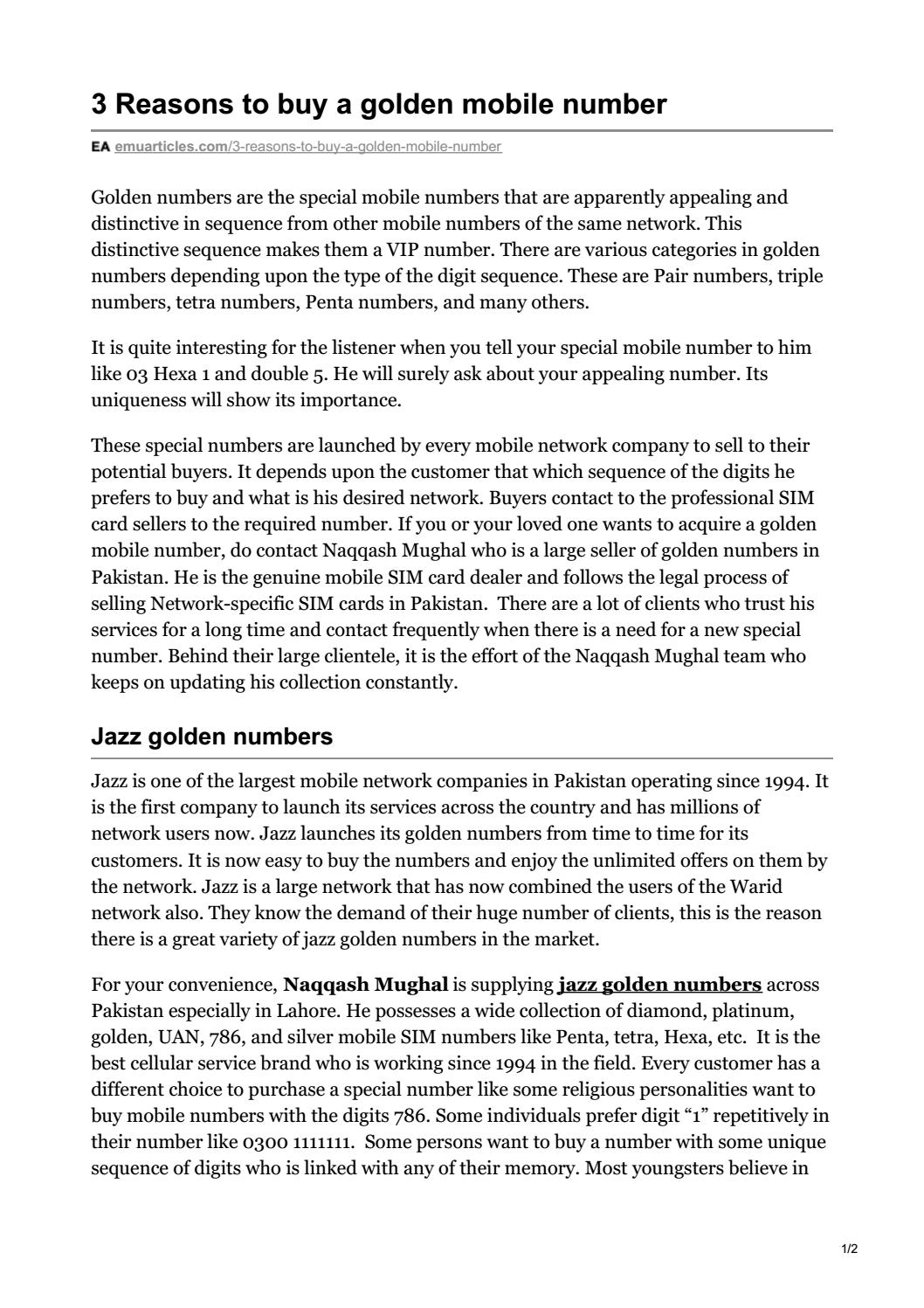 3 Reasons to buy a golden mobile number by pakprivatetutor - Issuu