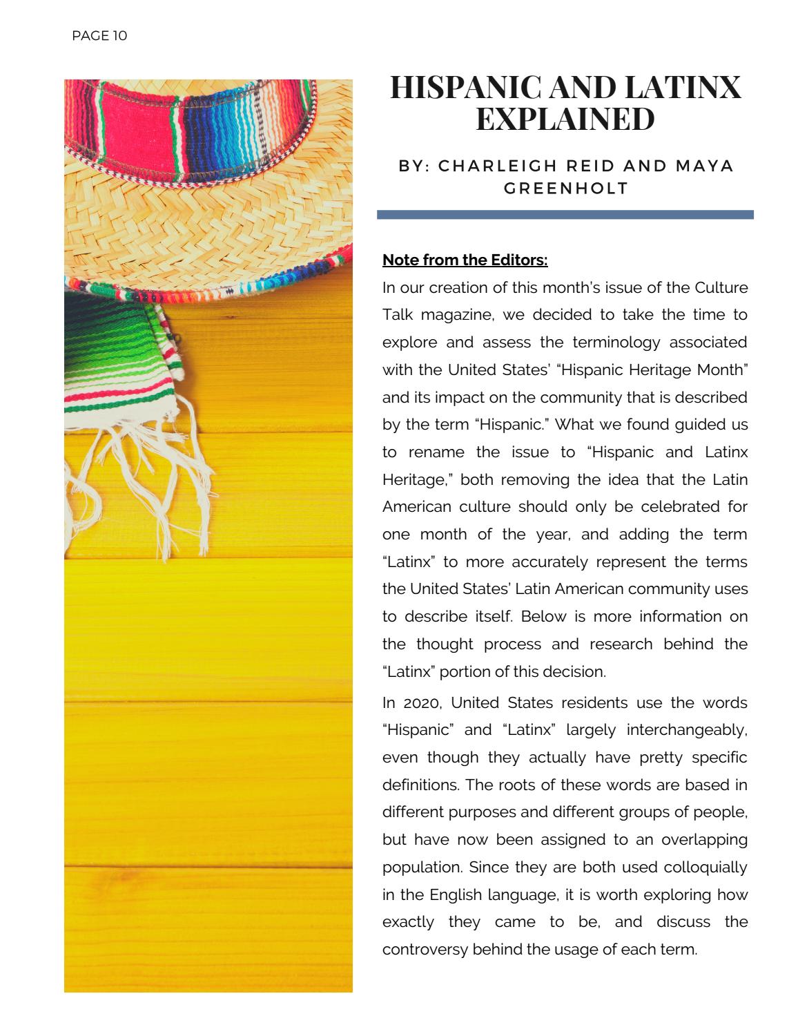 Culture Talk September Edition: Hispanic and Latinx Heritage by Culture ...