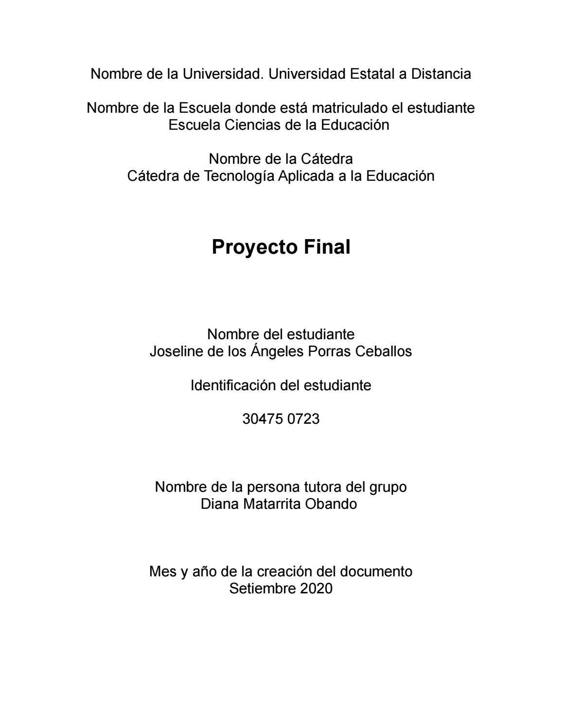 Proyecto final Joseline Porras by Joselin Porras Ceballos - Issuu