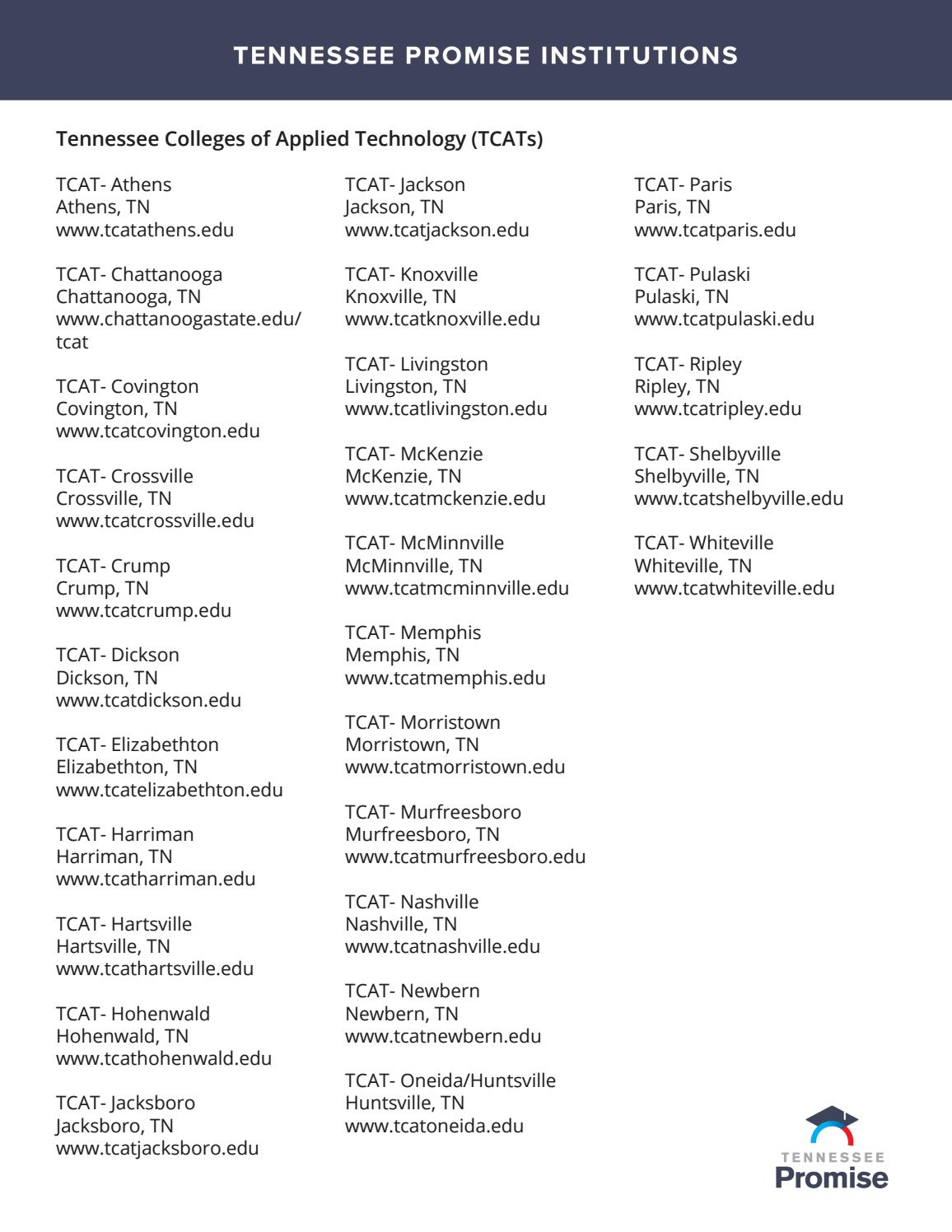 Tennessee Promise Eligible Institutions by THECTSAC - Issuu