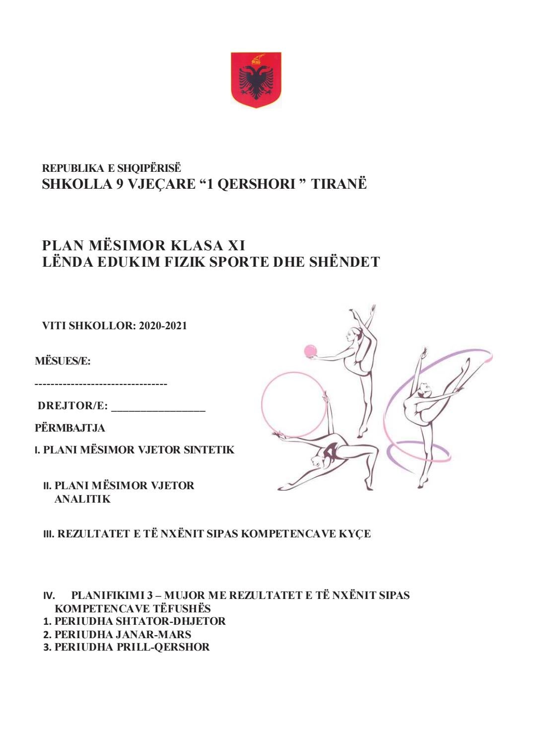 Plan vjetor i sugjeruar, Edukim fizik klasa 9; 2020-2021 by EDUKIM ...