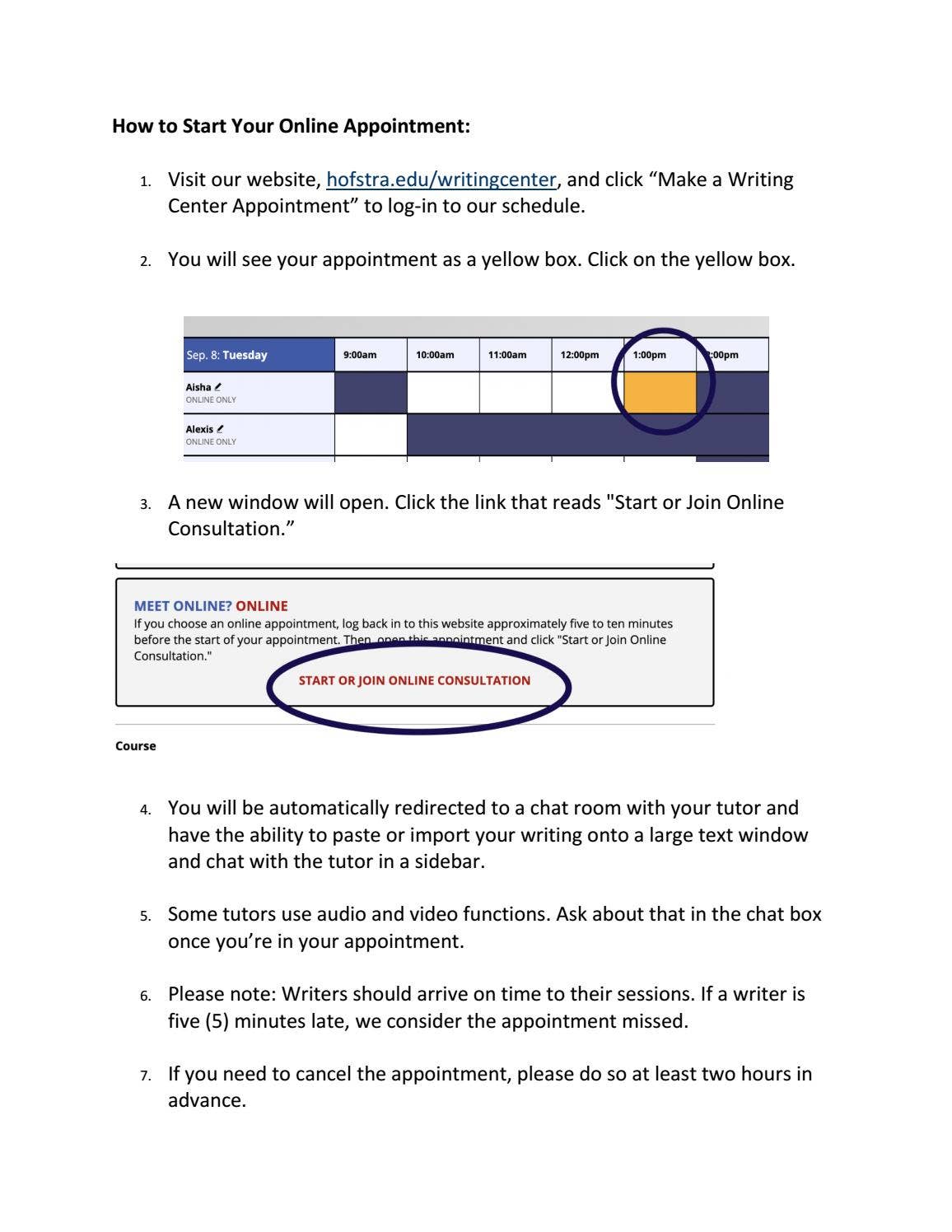 How to Start Your Online Appointment - Writing Center by Hofstra ...