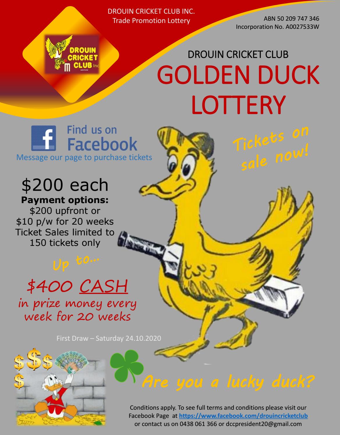 Drouin Cricket Club Inc. GOLDEN DUCK LOTTERY by President Drouin ...