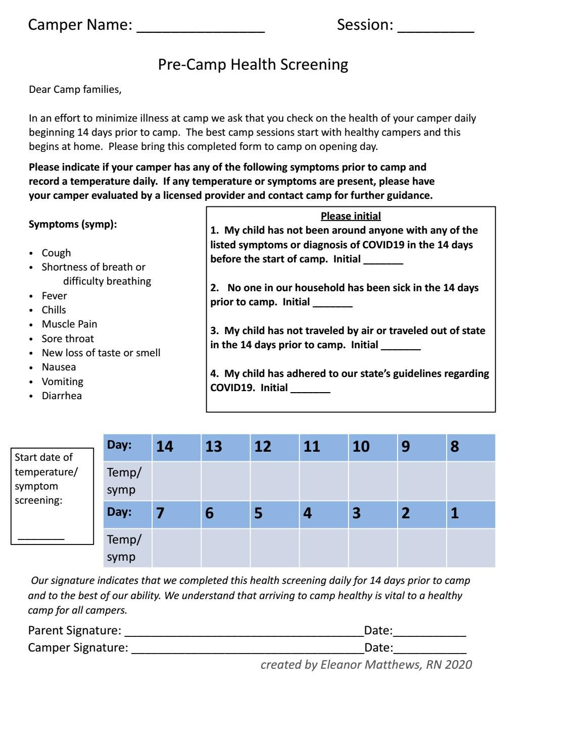 Suncadia Outdoor School: Pre-Camp Health Screening by Suncadia Resort ...