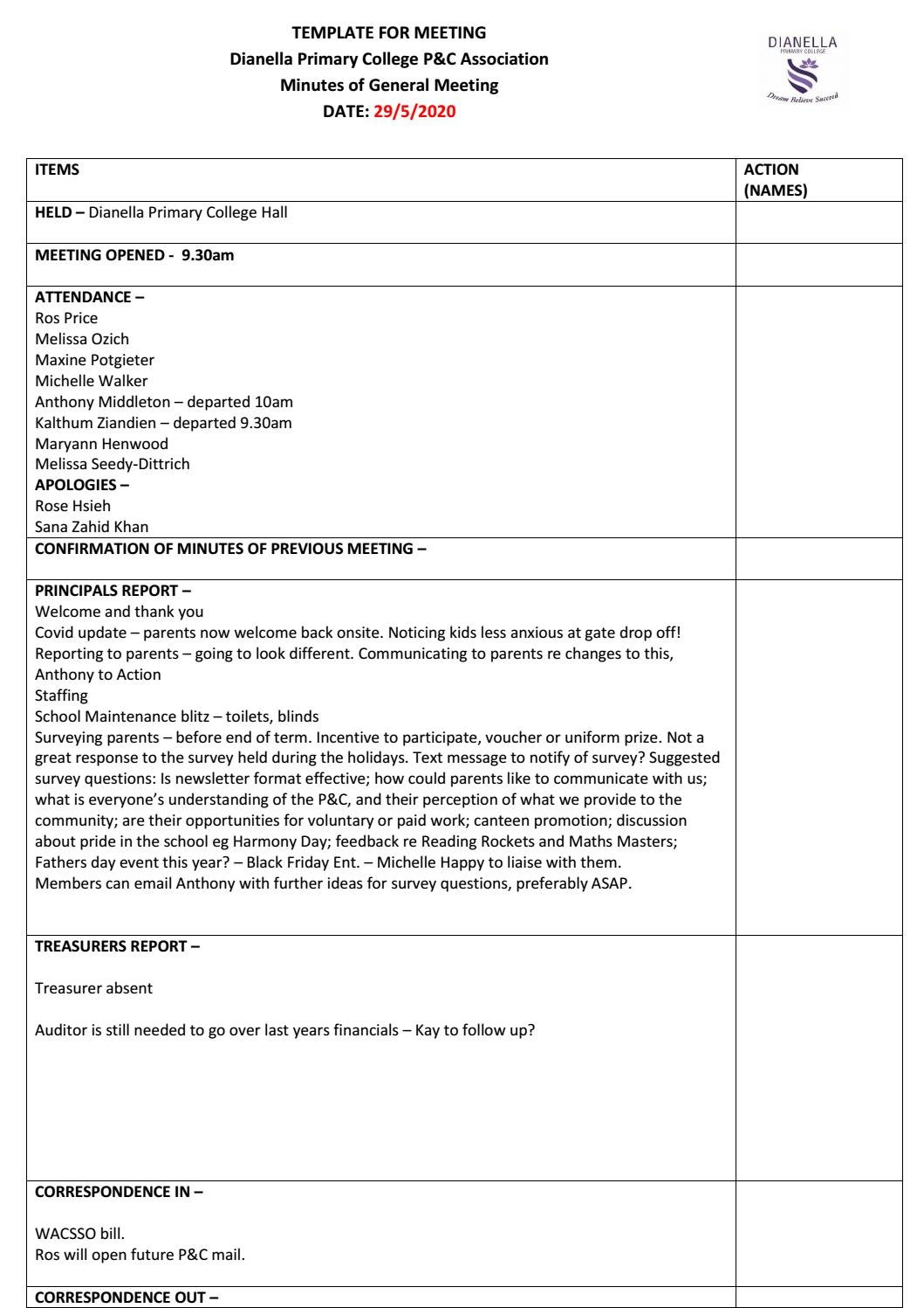 P & C Minutes of Meeting 29 May 2020 by dianellapc - Issuu