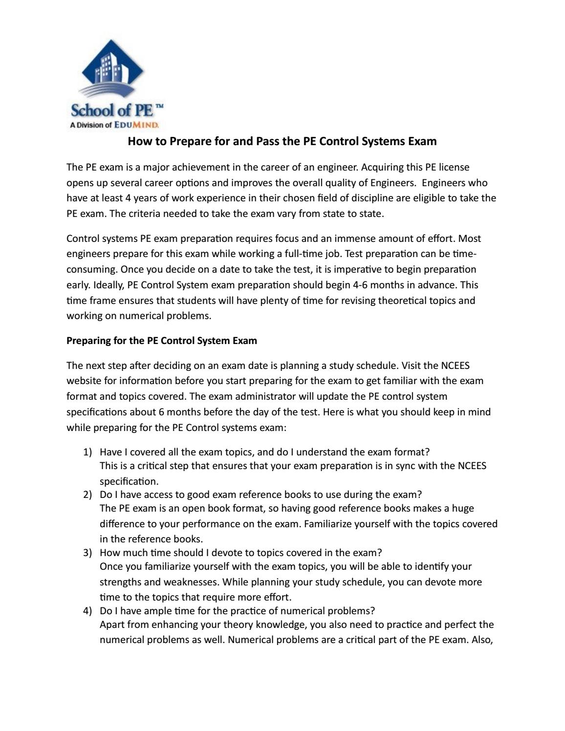 How to Prepare for and Pass the PE Control Systems Exam by School of PE ...
