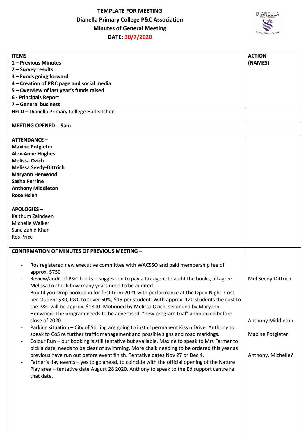 P & C Minutes of Meeting 30 July 2020 by dianellapc - Issuu