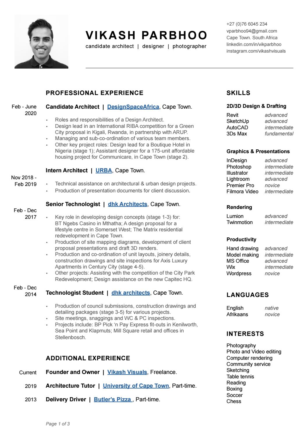Professional Architecture CV | Vikash Parbhoo by Vikash Parbhoo - Issuu