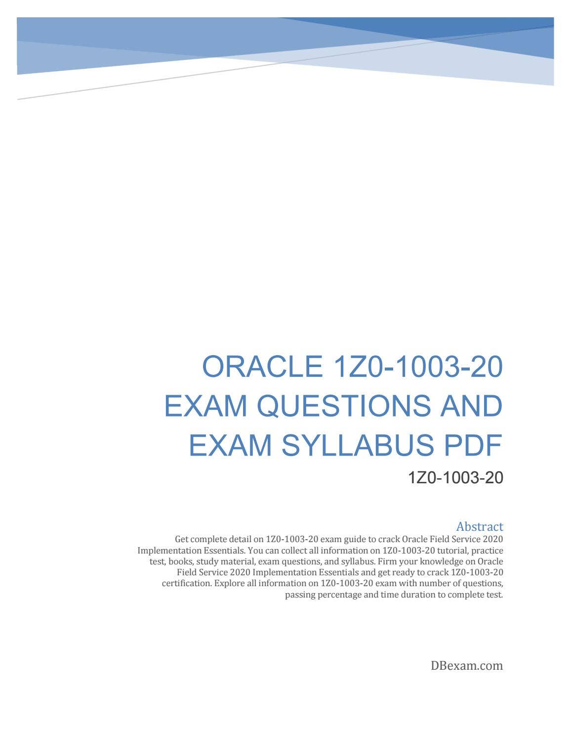 Oracle 1Z0-1003-20 Exam Questions and Exam Syllabus PDF by Alice Cooper ...