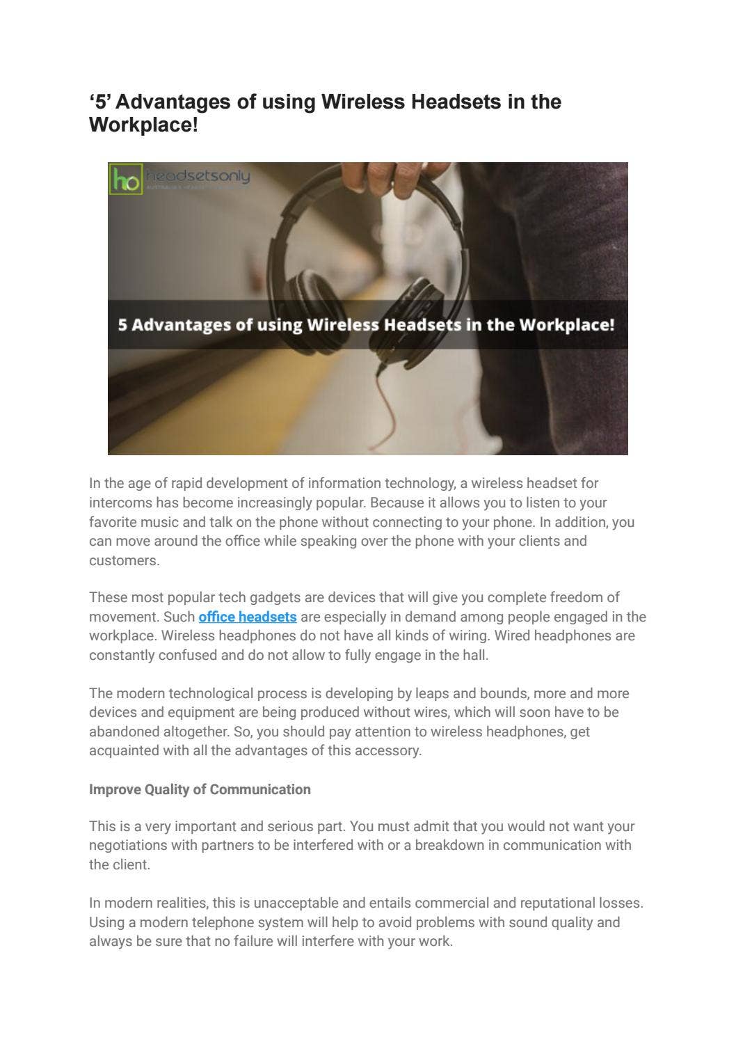 Best 5 Advantages of using Wireless Headsets in Office by Headsetsonly ...