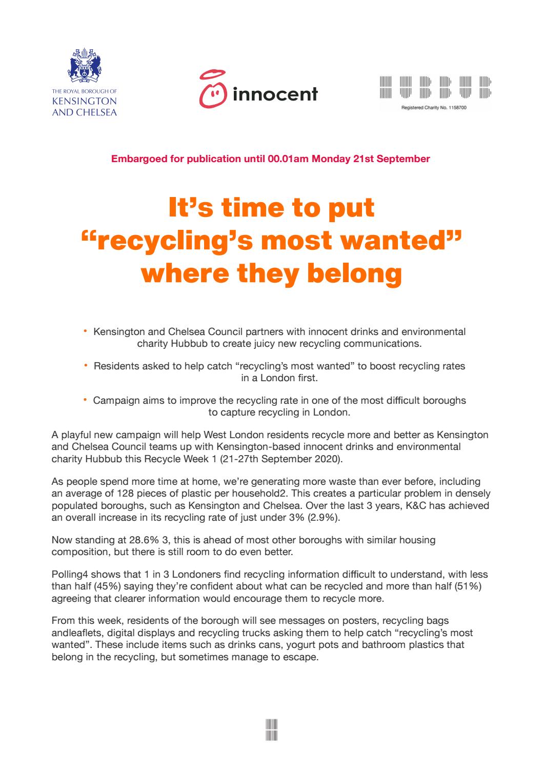 Hubbub launches new 'most wanted' recycling communications campaign ...