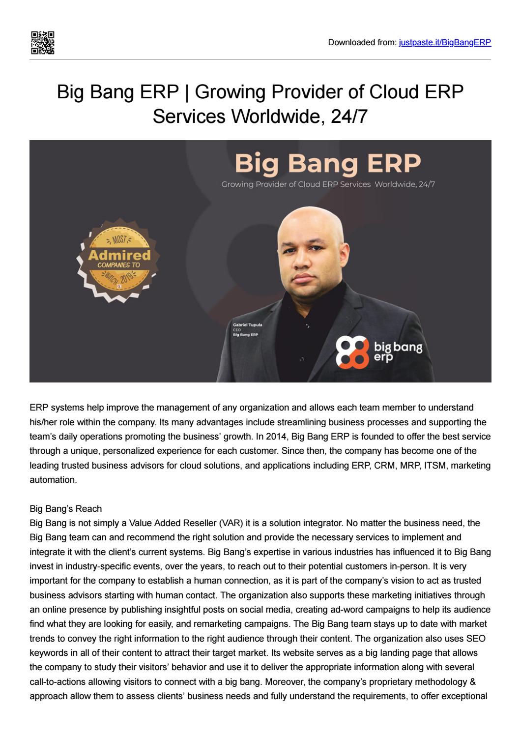 Big Bang ERP | Growing Provider of Cloud ERP Services Worldwide, 24/7 by ciolookmagazine - Issuu
