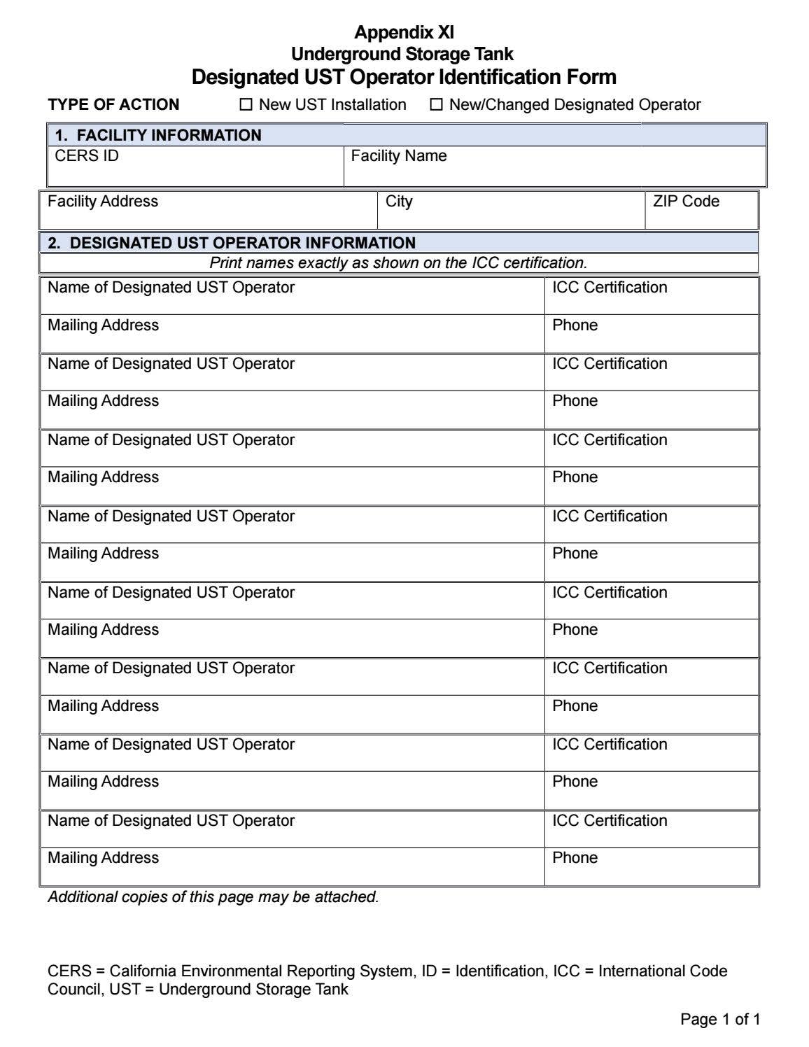 Designated Underground Storage Tank Operator Identification Form by Los ...