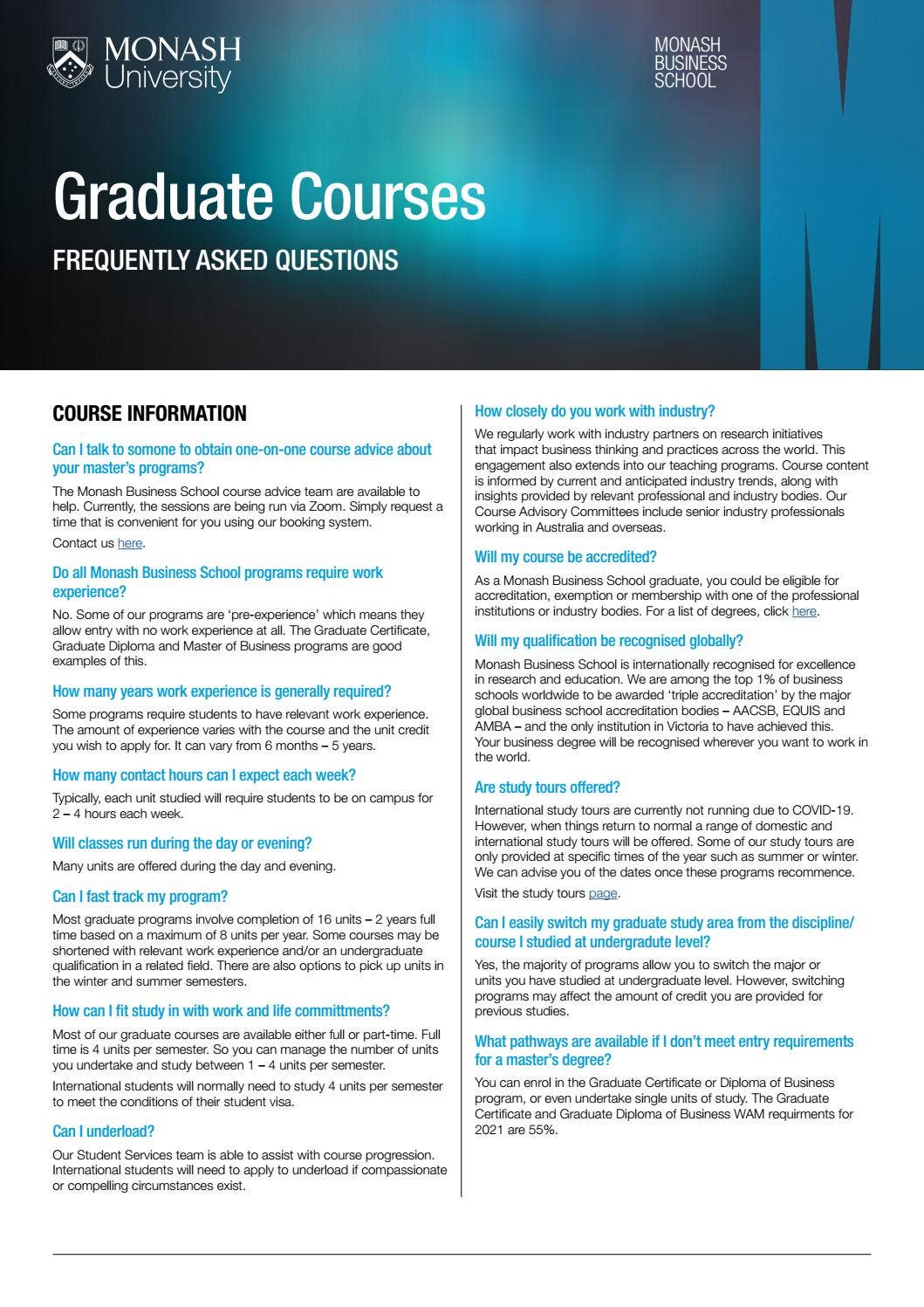 Graduate study options FAQS | Monash Business School by Monash Business ...