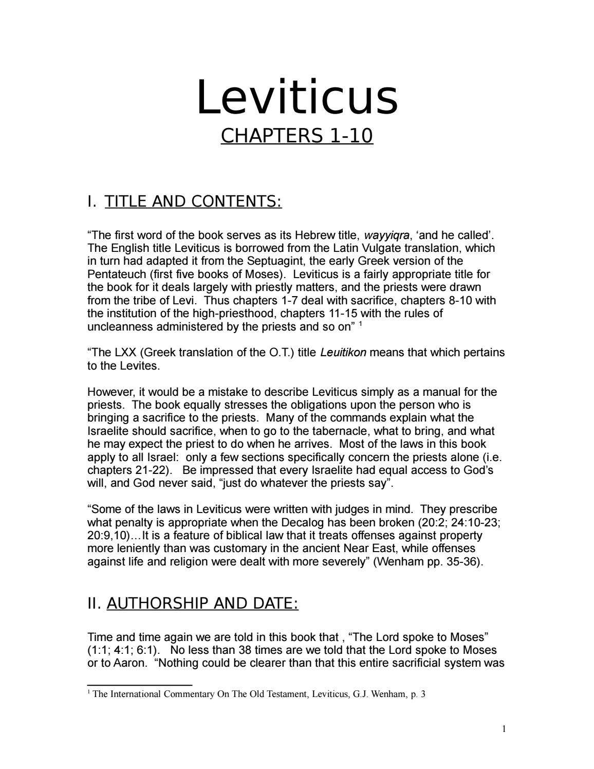 Leviticus Chapters 1, 2, 3, 4, 5, 6, 7, 8, 9, 10 Commentary by Mark Dunagan by Mark Dunagan - Issuu