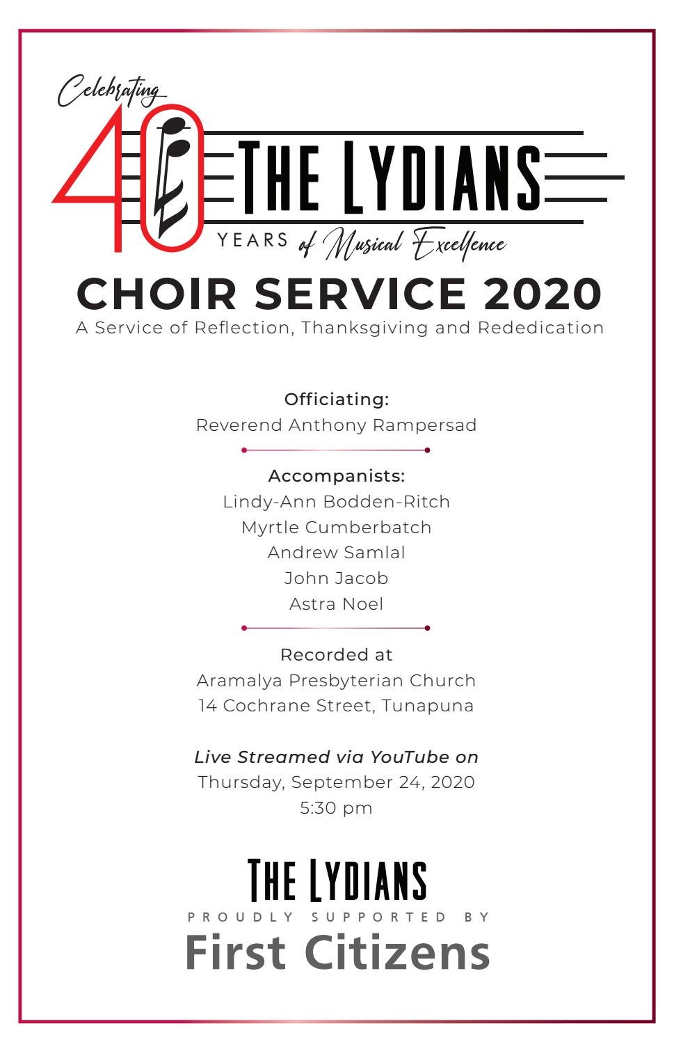 Lydians 40th Anniversary Choir Service Programme by TheLydiansTT - Issuu