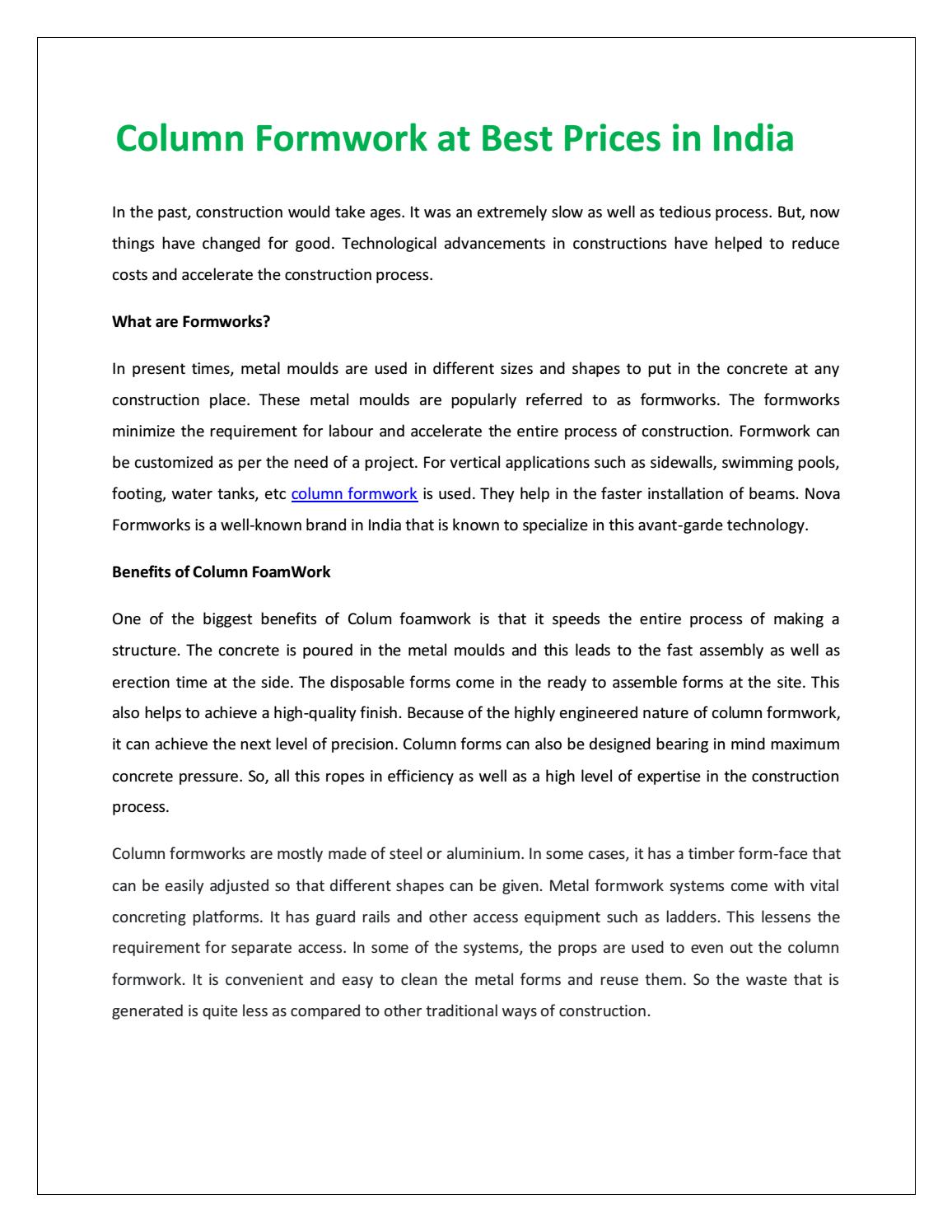 Column Formwork at Best Prices in India by Nova FormWorks - Issuu