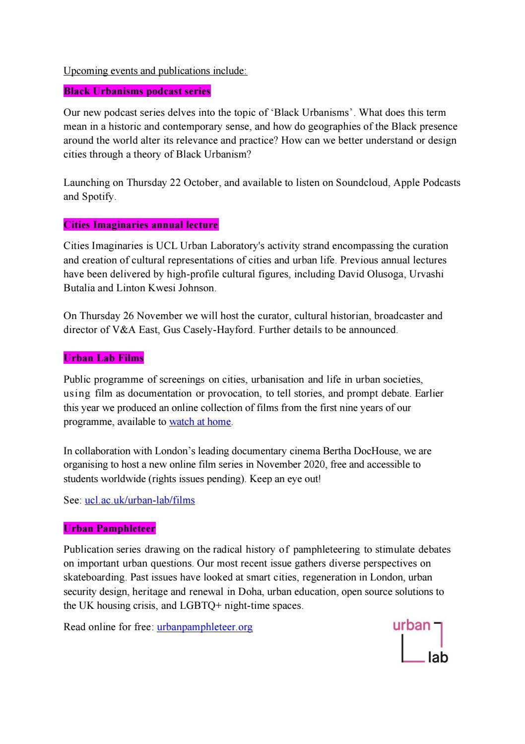 UCL Urban Laboratory student introduction pack by UCL Urban Laboratory ...