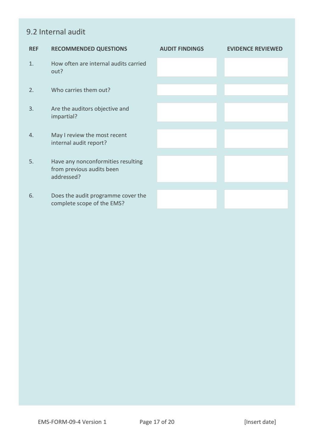 EMS-FORM-09-4 Internal Audit Checklist by CertiKit Limited - Issuu
