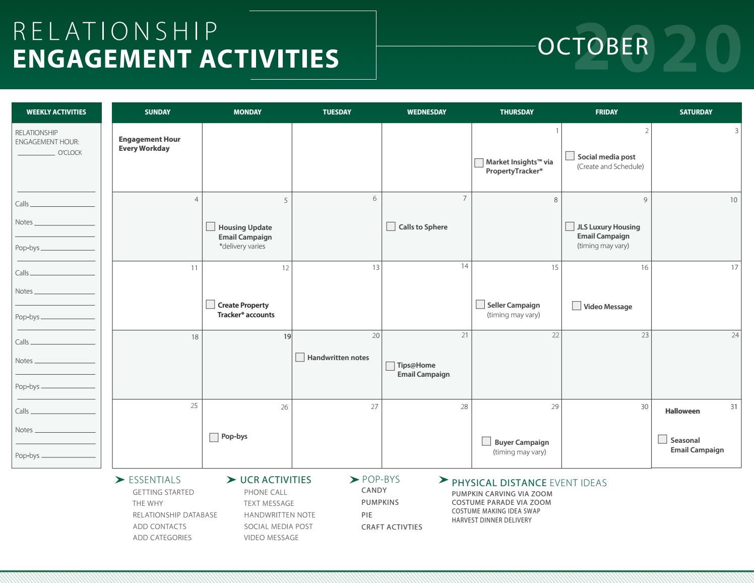 October Calendar - Relationship Engagement Activities WITH LINKS by ...