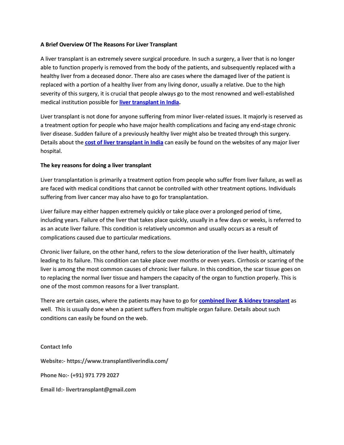 A Brief Overview Of The Reasons For Liver Transplant by Transplantliver - Issuu